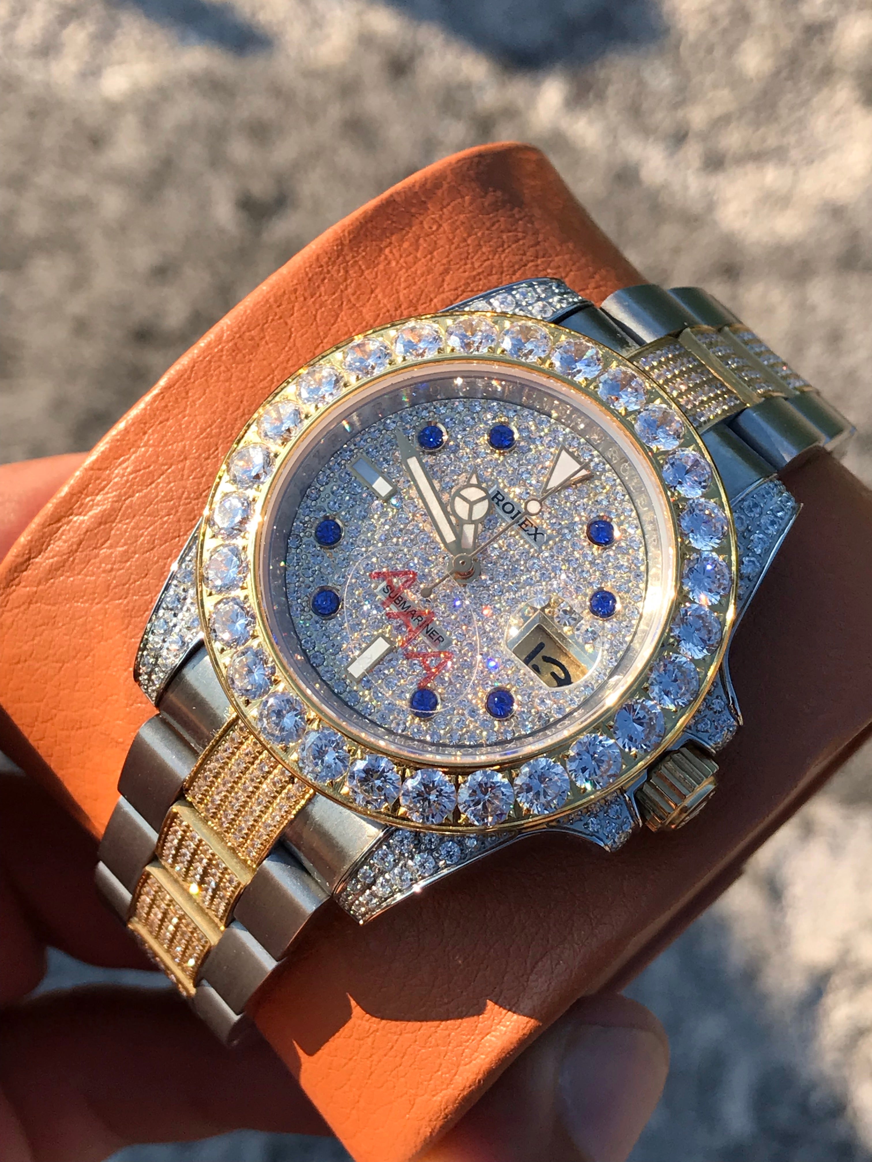 Rolex Submariner bling bling blue jewels dial Iced Out